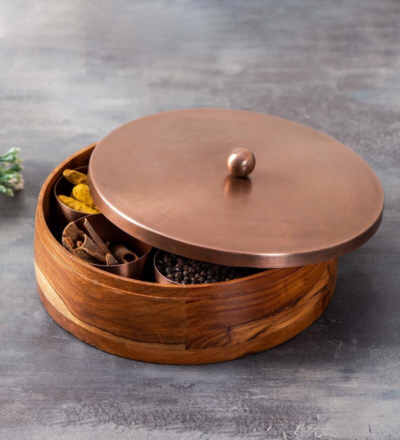 Buy Mord Mango Wood Spice Box with Copper Lid by NestRoots Online ...