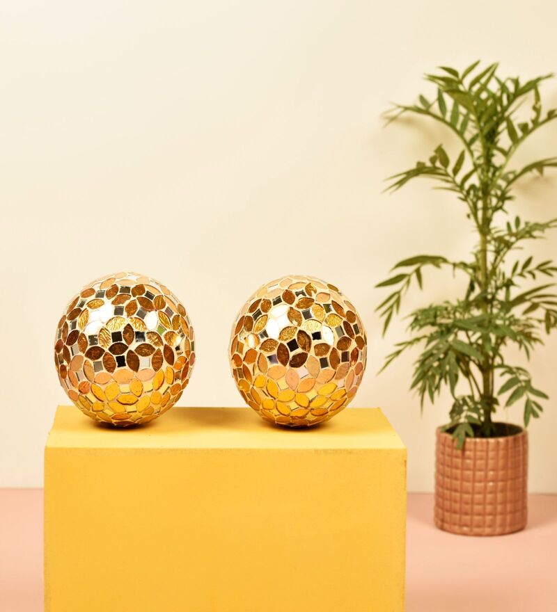 Buy Mosiac Mirror Gold Mosaic Glass (Set of 2) Decorative Ball by ...