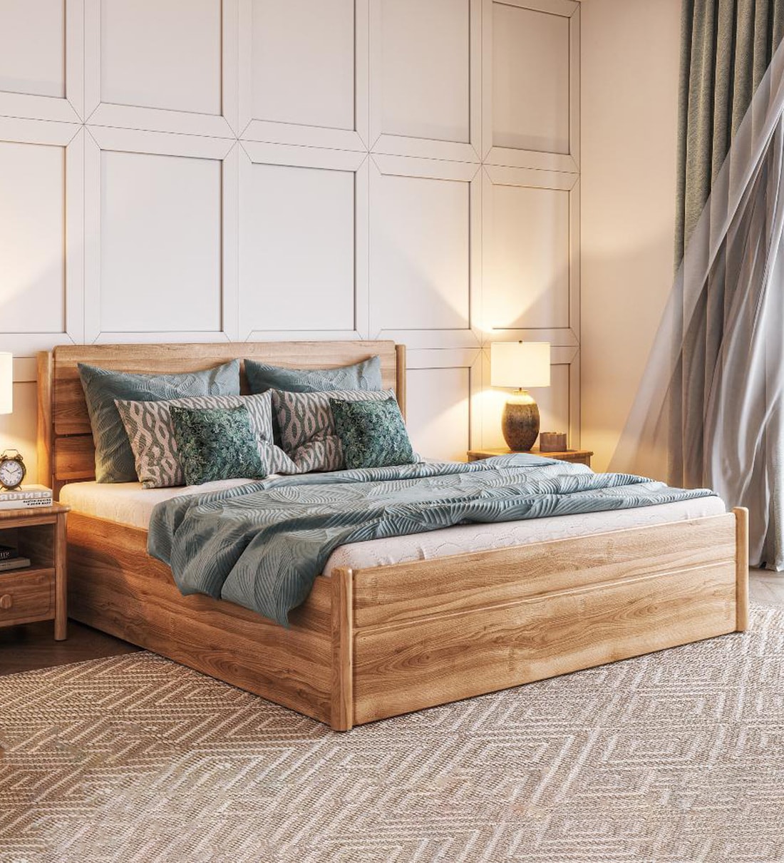 Buy Mrudul Solid Wood King Size Bed In River Sand Finish With Box ...