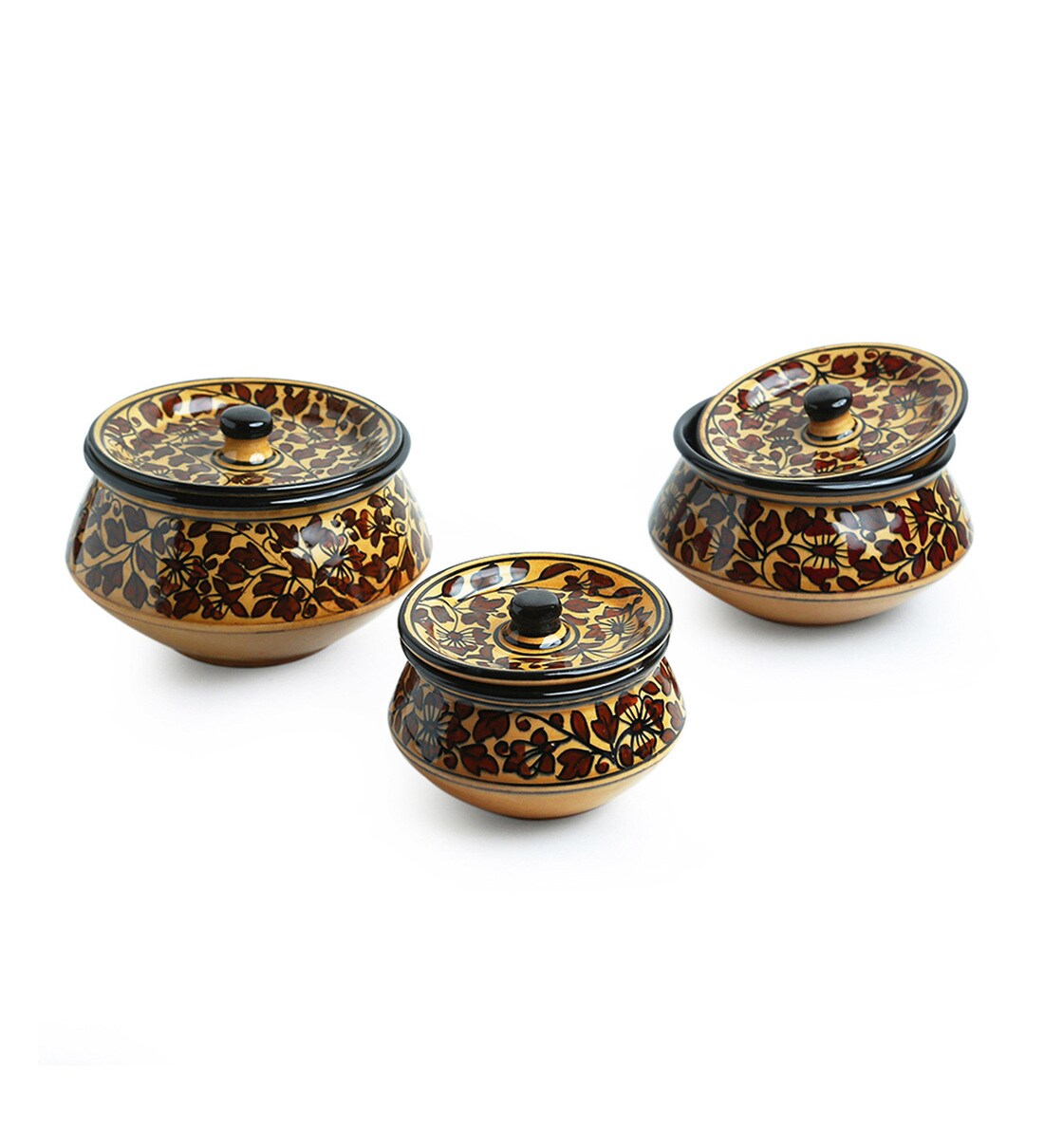 Buy Mughal Floral (Set of 3) Ceramic Serving Handi with Lid by ...
