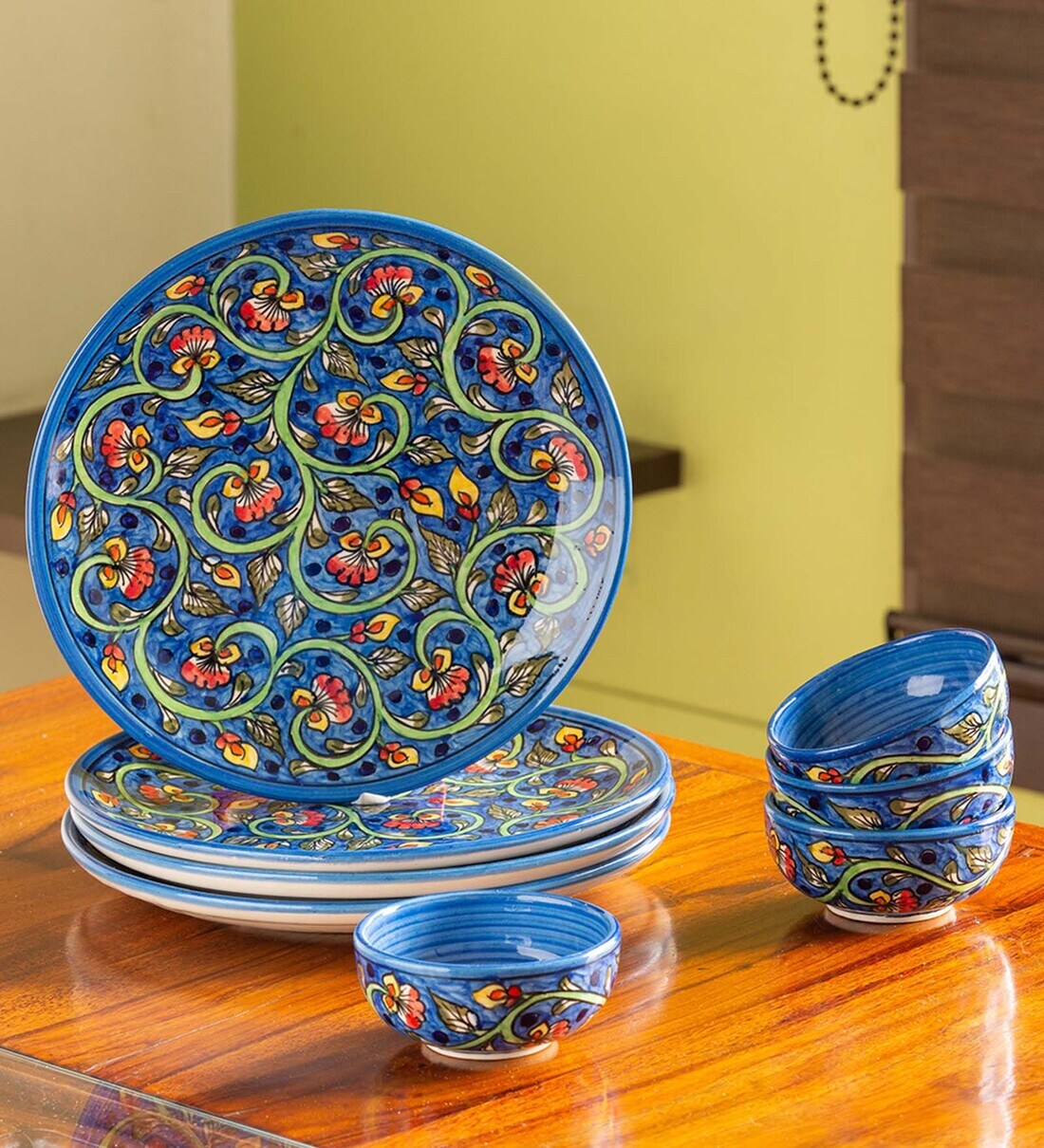 Buy Mughal Garden 8 Pcs Blue Ceramic Dinnerware Set at 39% OFF by ...