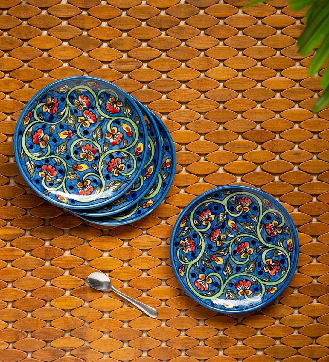 Buy Mughal Gardens 7 Inch Blue Ceramic (Set of 4) Quarter Plate at 37% ...