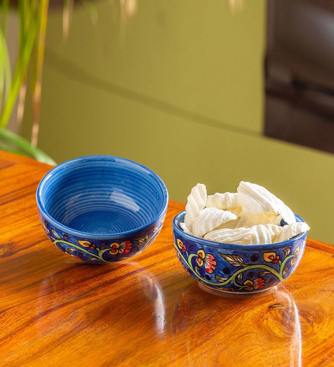 Buy Mughal Gardens-2 450ml Blue Ceramic (Set of 2) Dinner Bowl Online - Dinner Bowls - Dinner ...