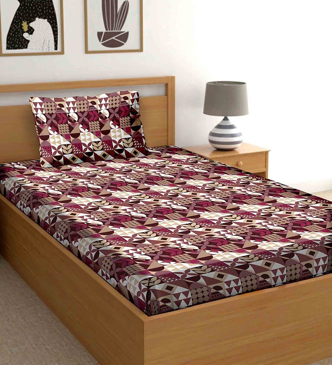 Buy Multi Abstract 150 TC Cotton Bedsheet with 1 Pillow Cover Cuddle ...