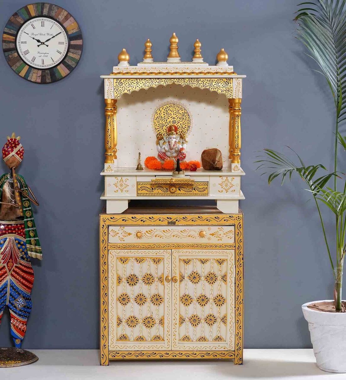 Buy Multi Color Sheesham MDF Floor Rested Mandir With Door at 23% OFF ...