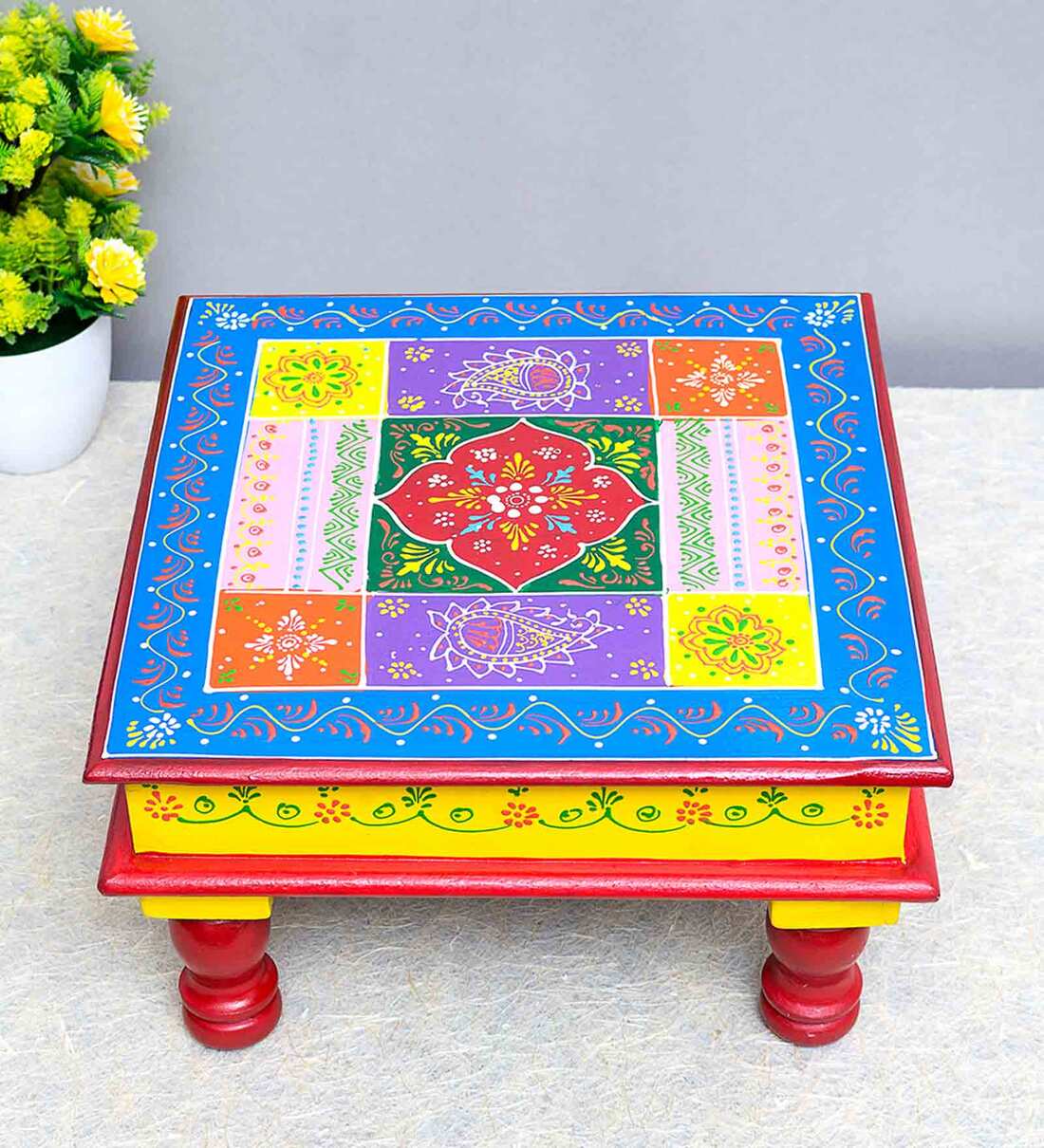 Buy Hand Painted Wooden Pooja Chowki- By Golden Peacock at 69% OFF by ...