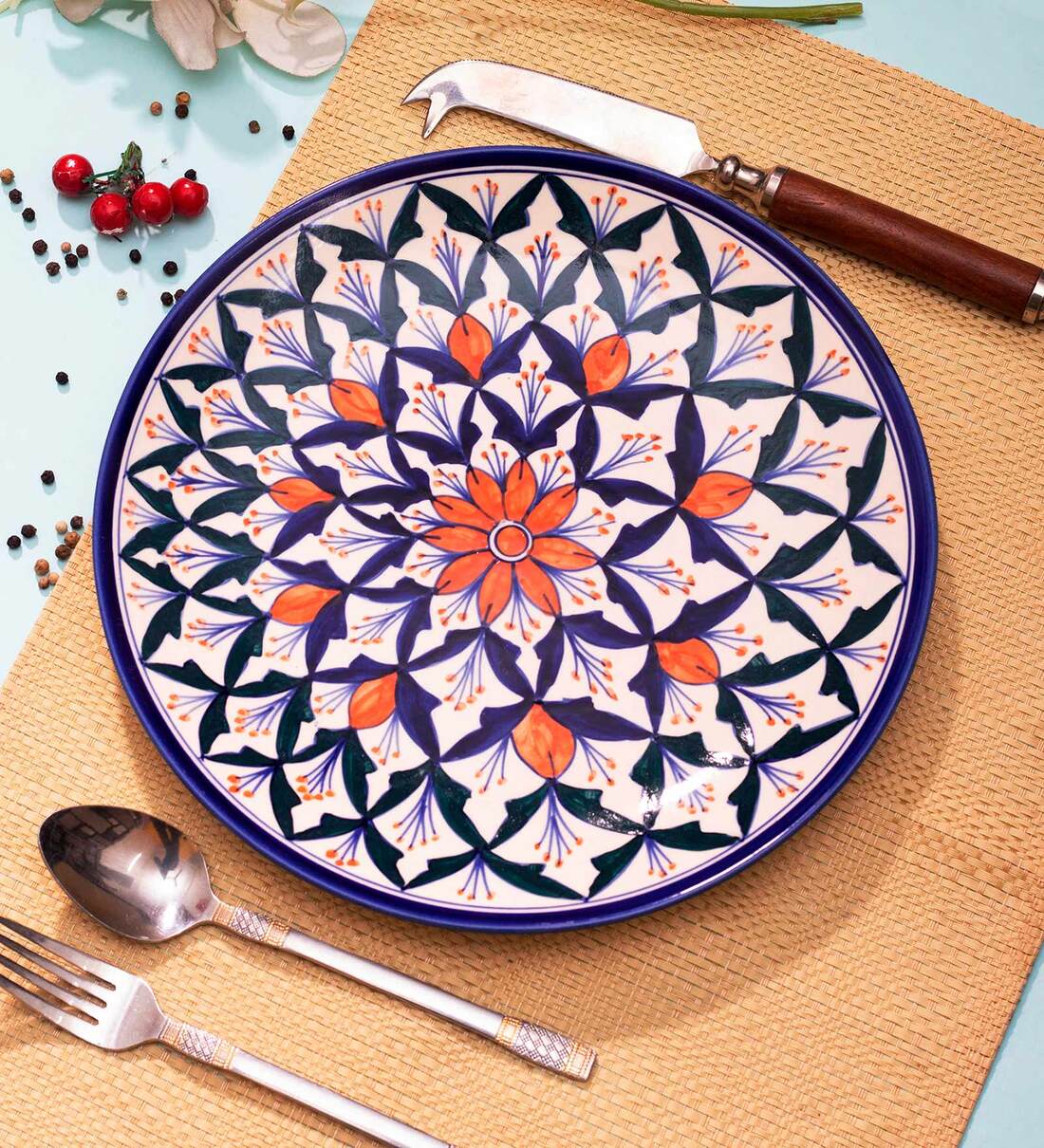 Buy Dane 7.4 Inch White & Blue Ceramic Quarter Plate at 73% OFF by ...