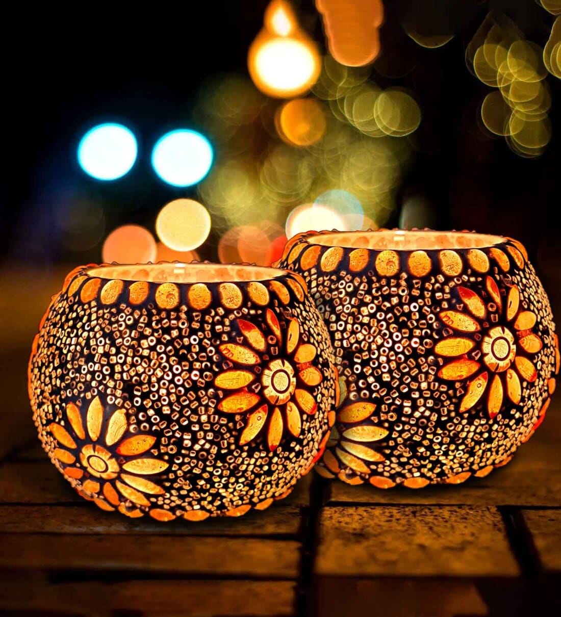 Buy Multicolor Aluminium Glass Mosaic T-Light Holders (Pack of 2) at 49 ...