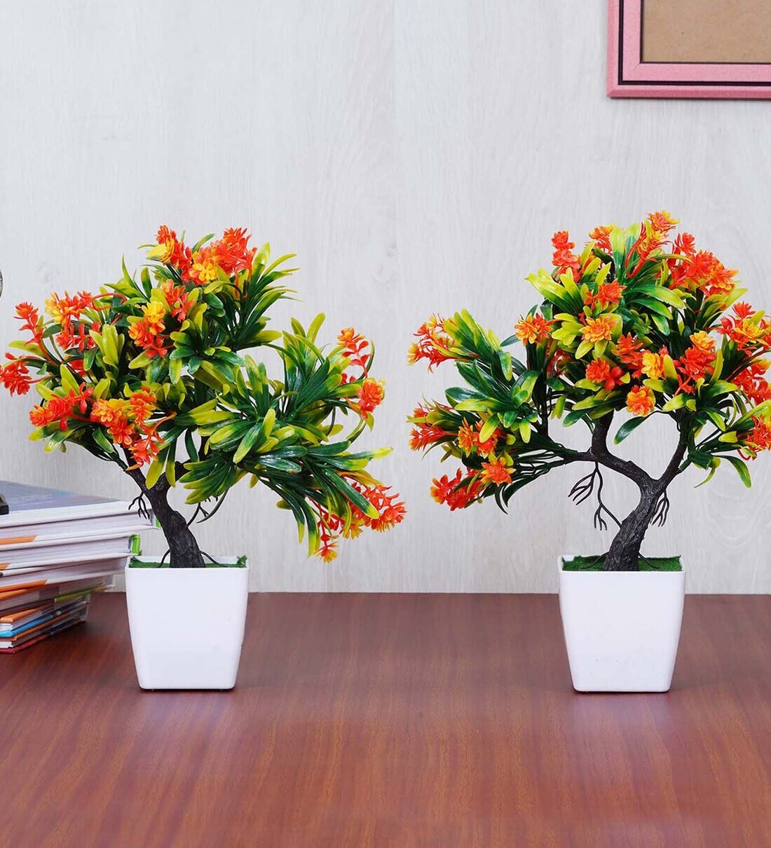 Buy Fabric & Plastic Angela Multicolor With Pot Set Of 2 Artificial ...