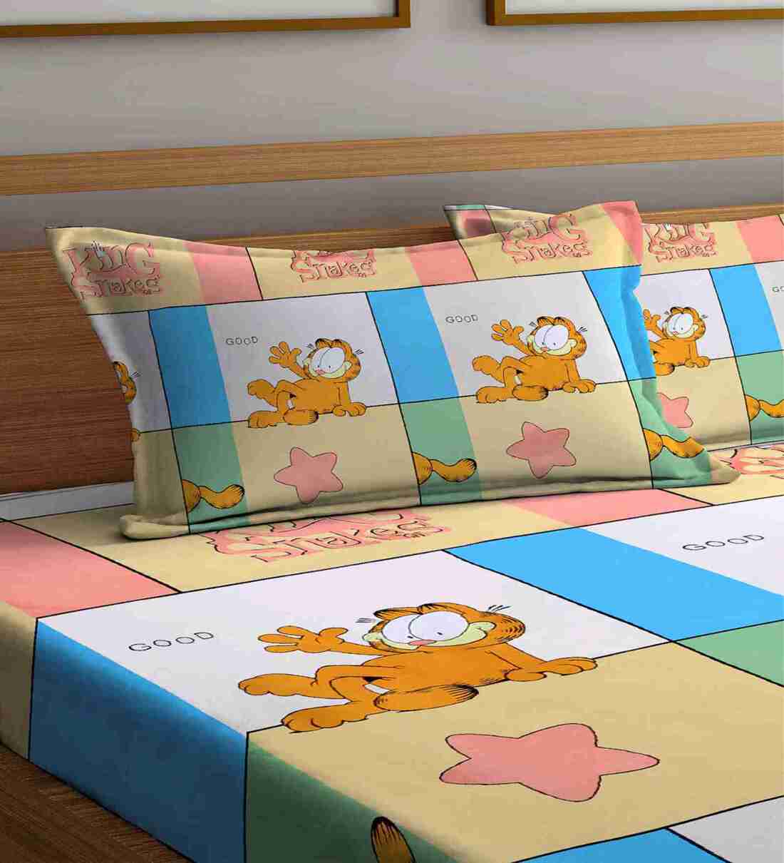 Buy Multicolor Cartoon Characters 300 TC Cotton Blend Kids Double ...