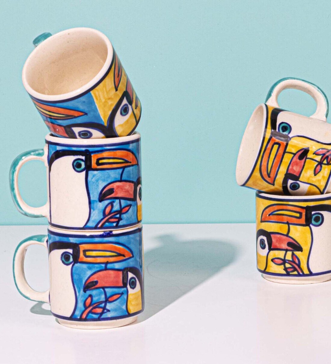 Buy Handmade Penguin Print Multicolor Ceramic (Set of 2) Coffee Mug at ...