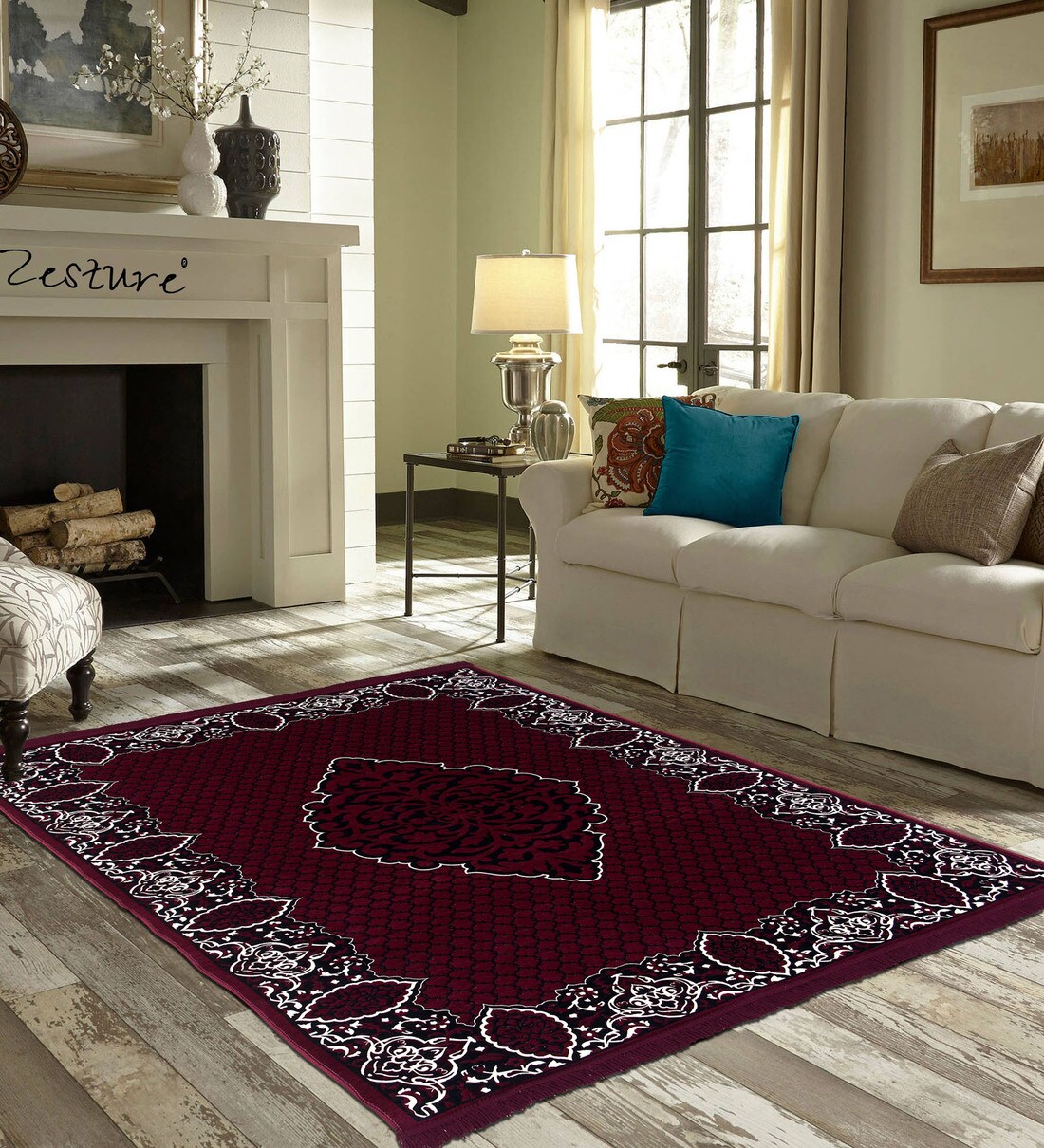Buy Maroon Persian Chenille 5 ft x 7 ft Machine Made Carpet by Braids ...