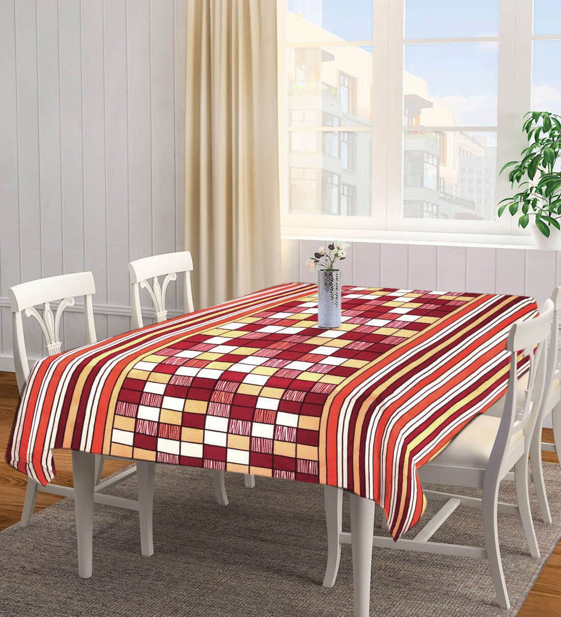 Buy Multicolor Cotton Blend Checkered 90x60 Inches Table Cloth by ...