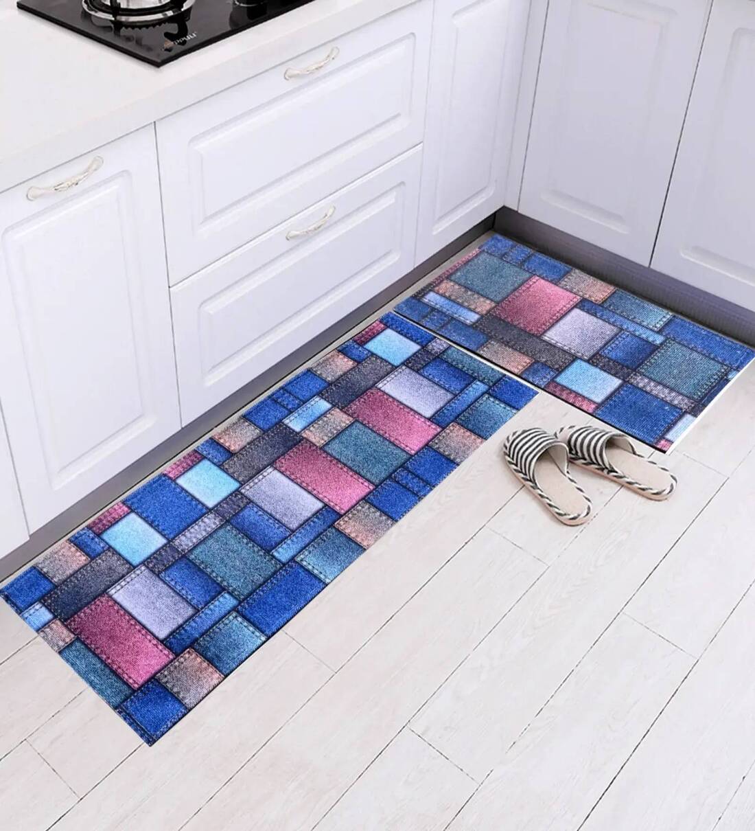 Buy Multicolor Denim Digital Printed Max Absorbant Kitchen Floor Runner ...