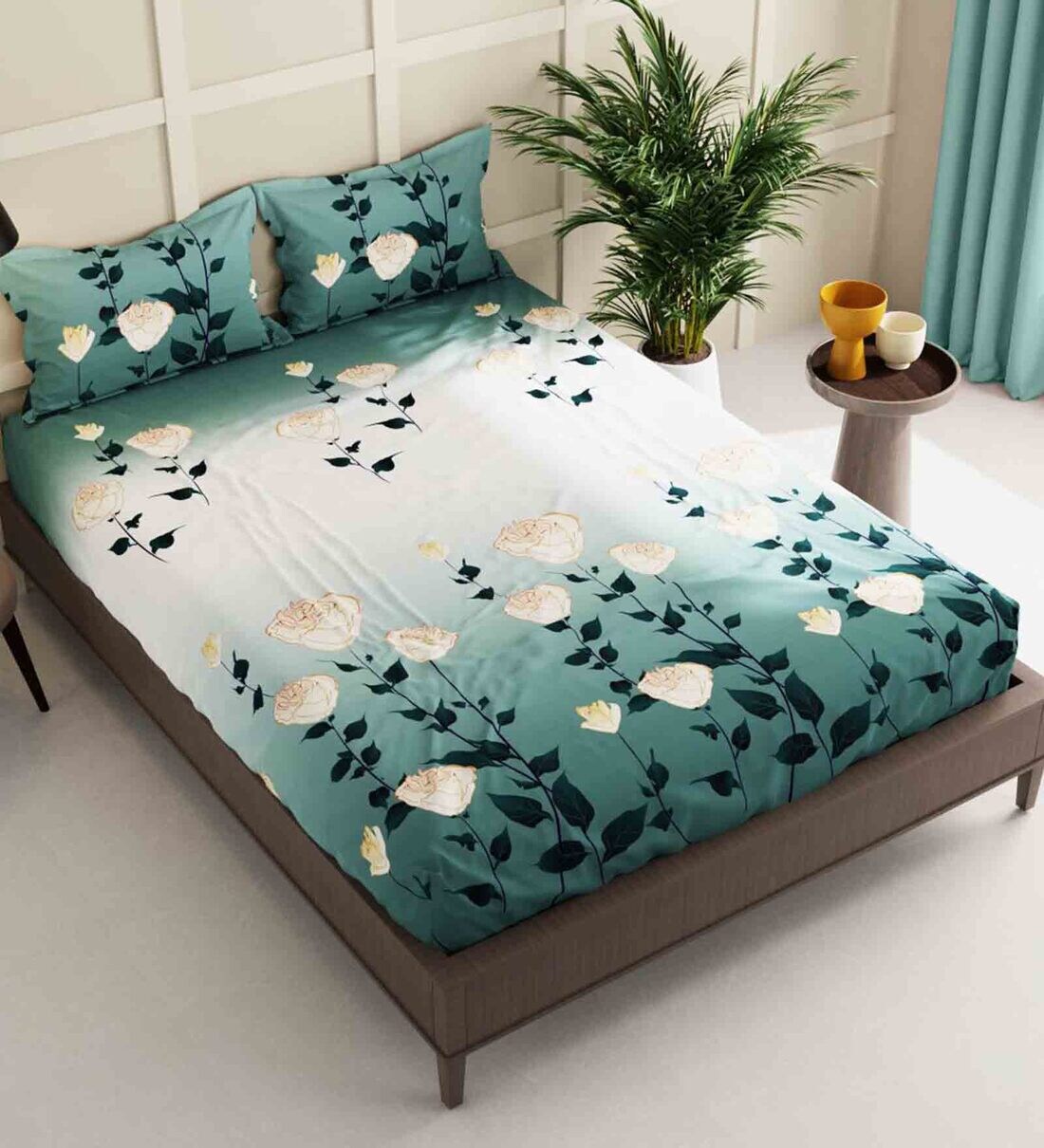 Buy Multicolor Floral 152 TC Microfiber Queen Sized Bed Sheets with 2 ...