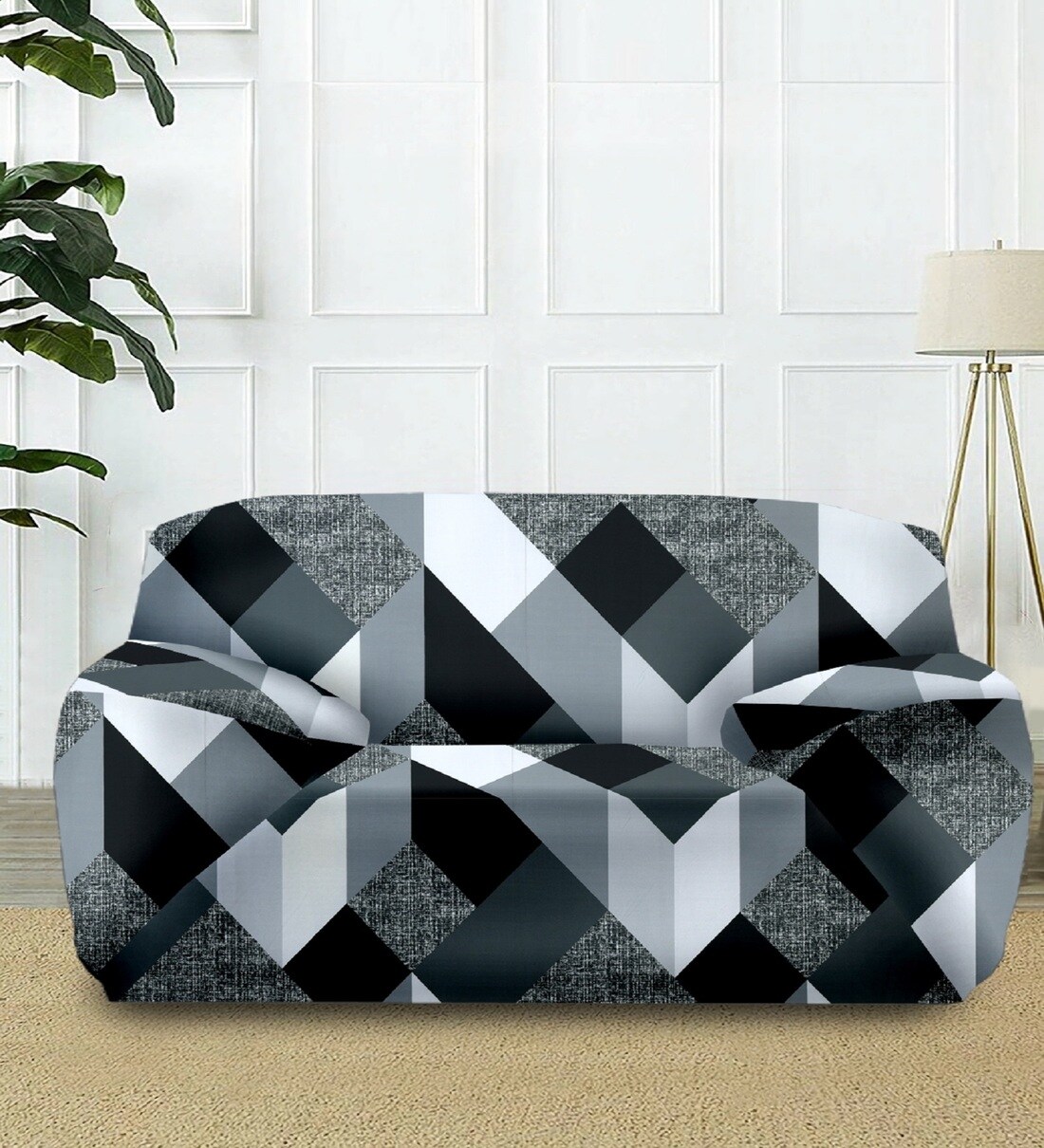 Buy Multicolor Geometric Polyester 57x35 Inches 3 Seater Sofa Cover by ...