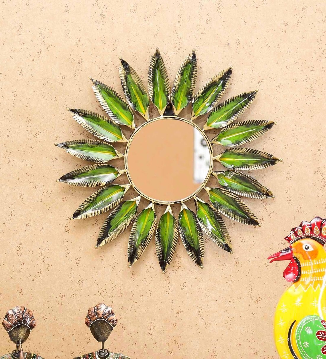Buy Multicolor Iron Round Mirror Leaves Showpiece by Craftpreneurs ...