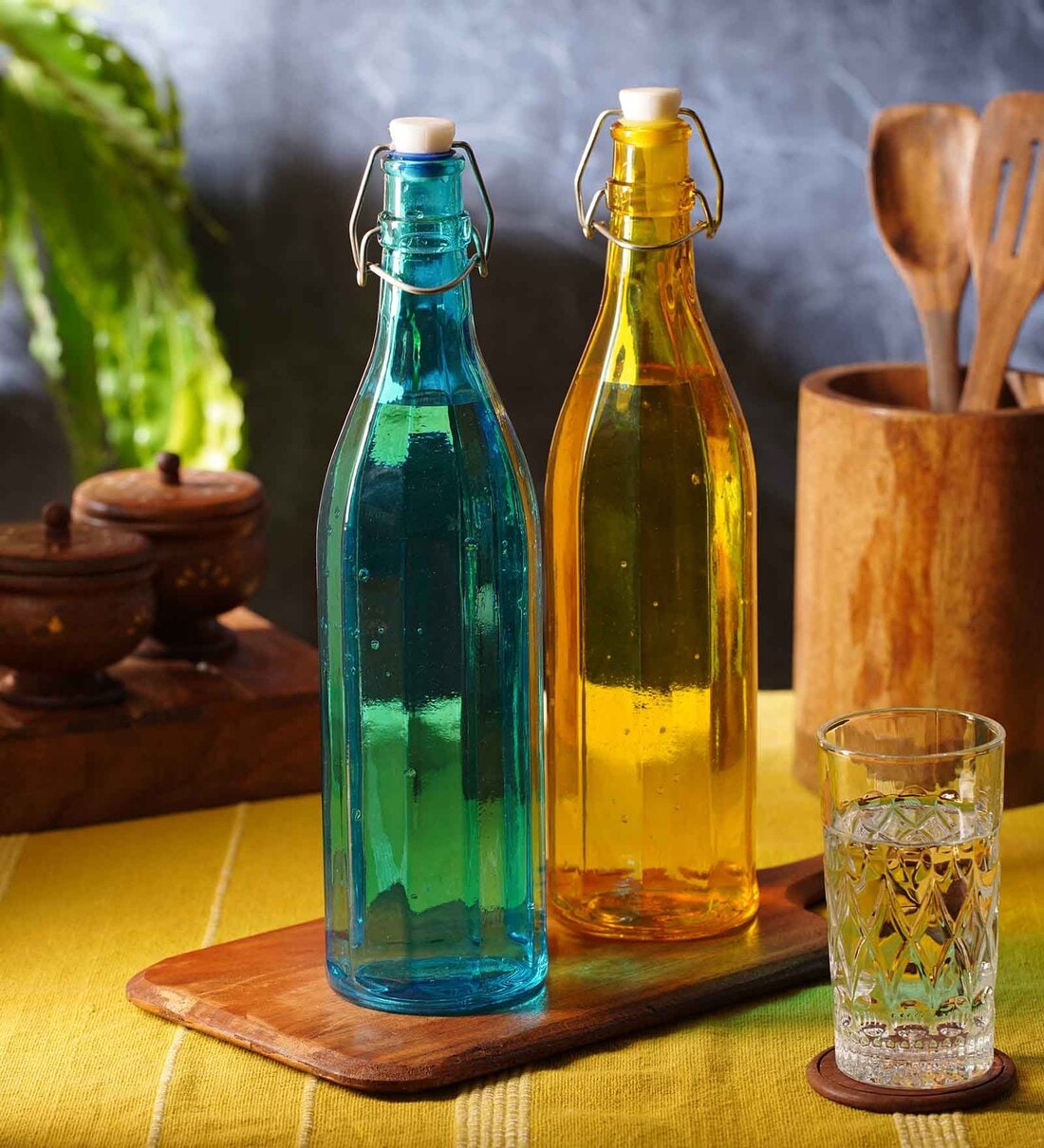 Buy Multicolor Lined 1 Ltr Glass (Set of 2) Water Bottle at 55% OFF by ...
