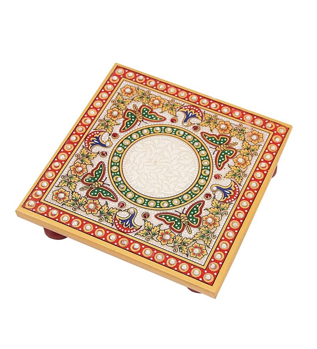Buy Multicolor Marble Chowki by Handicrafts Paradise Online - Chowkies ...