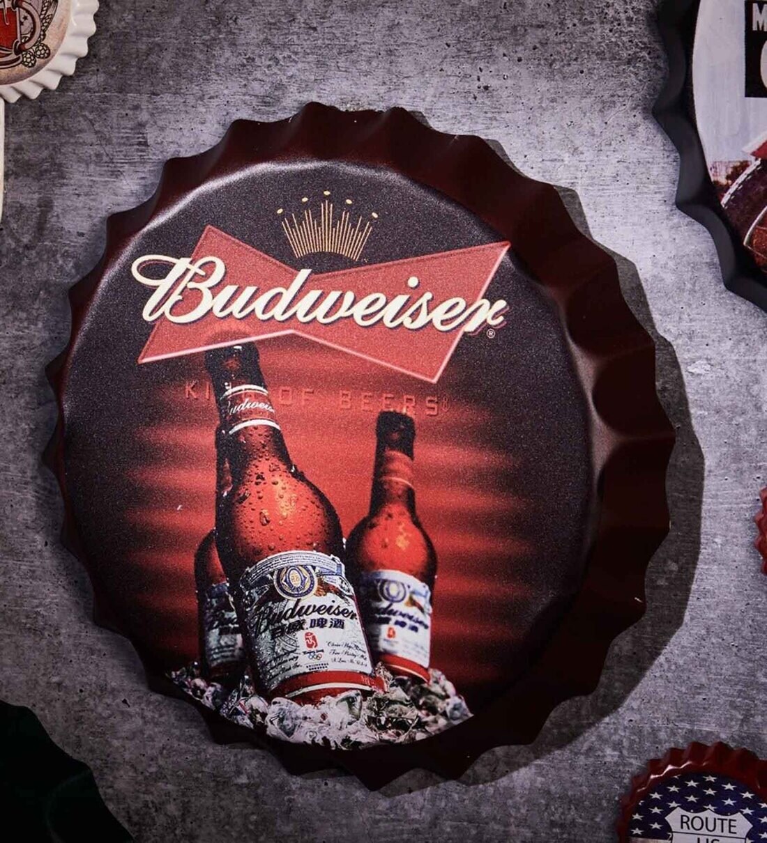Buy Multicolor Metal Bottle Caps Vintage Wall Decor Sign - Budweiser ...