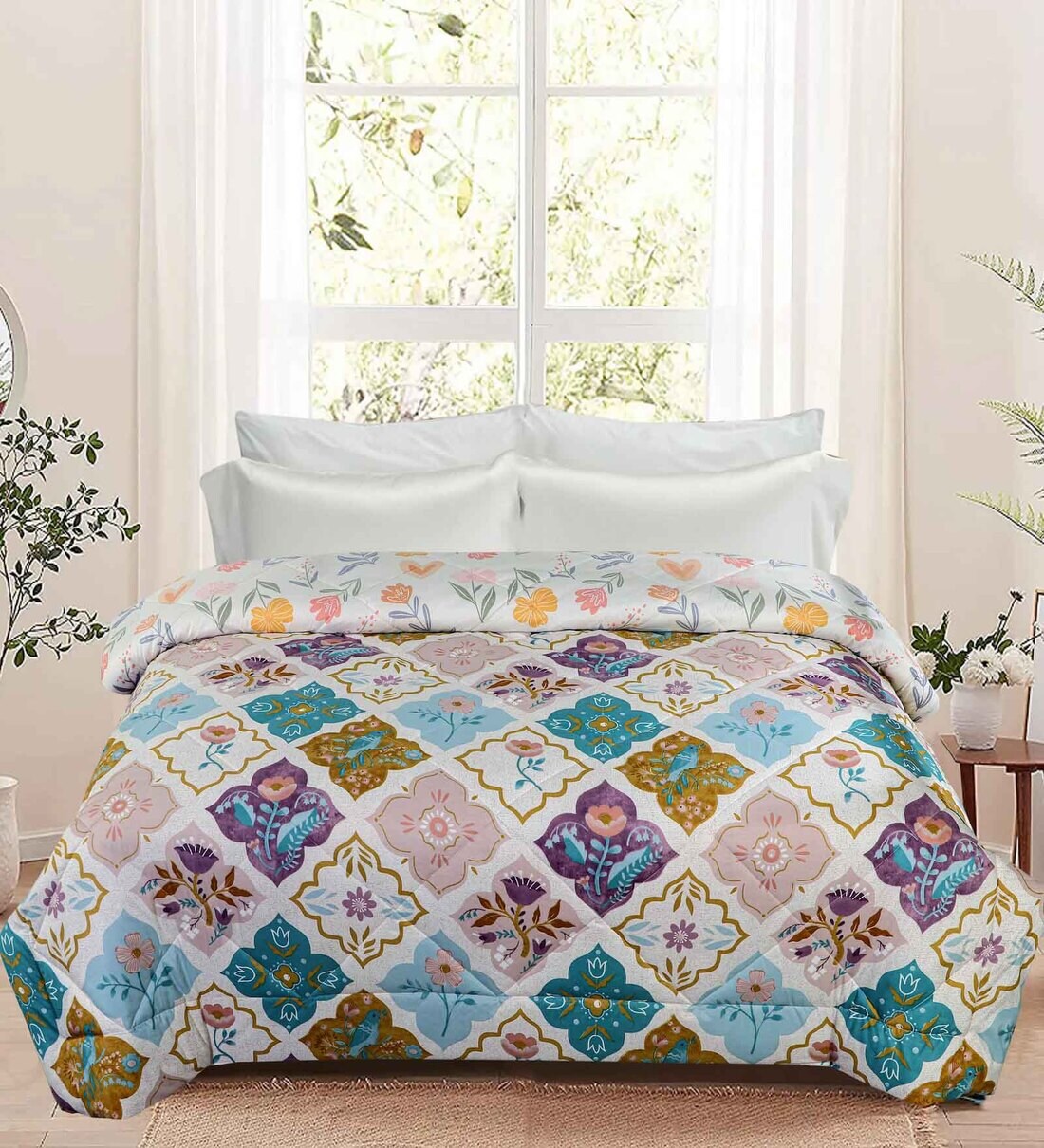 Buy Multicolor Microfiber Reversible 220 GSM Double Bed Comforter ...