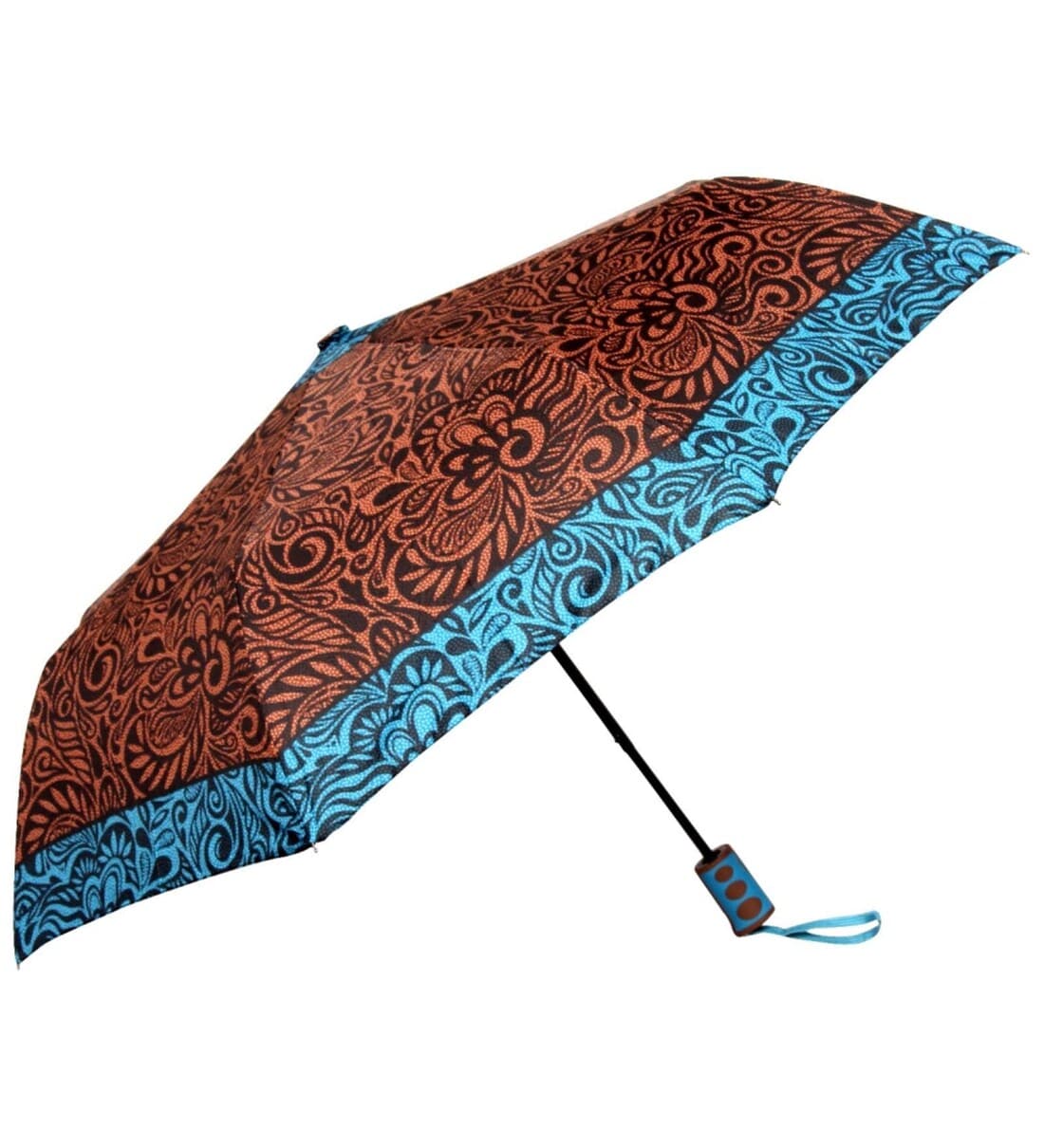 Buy Blue and Brown Geometric Printed 3 Fold Nylon Umbrella by Fabseason ...