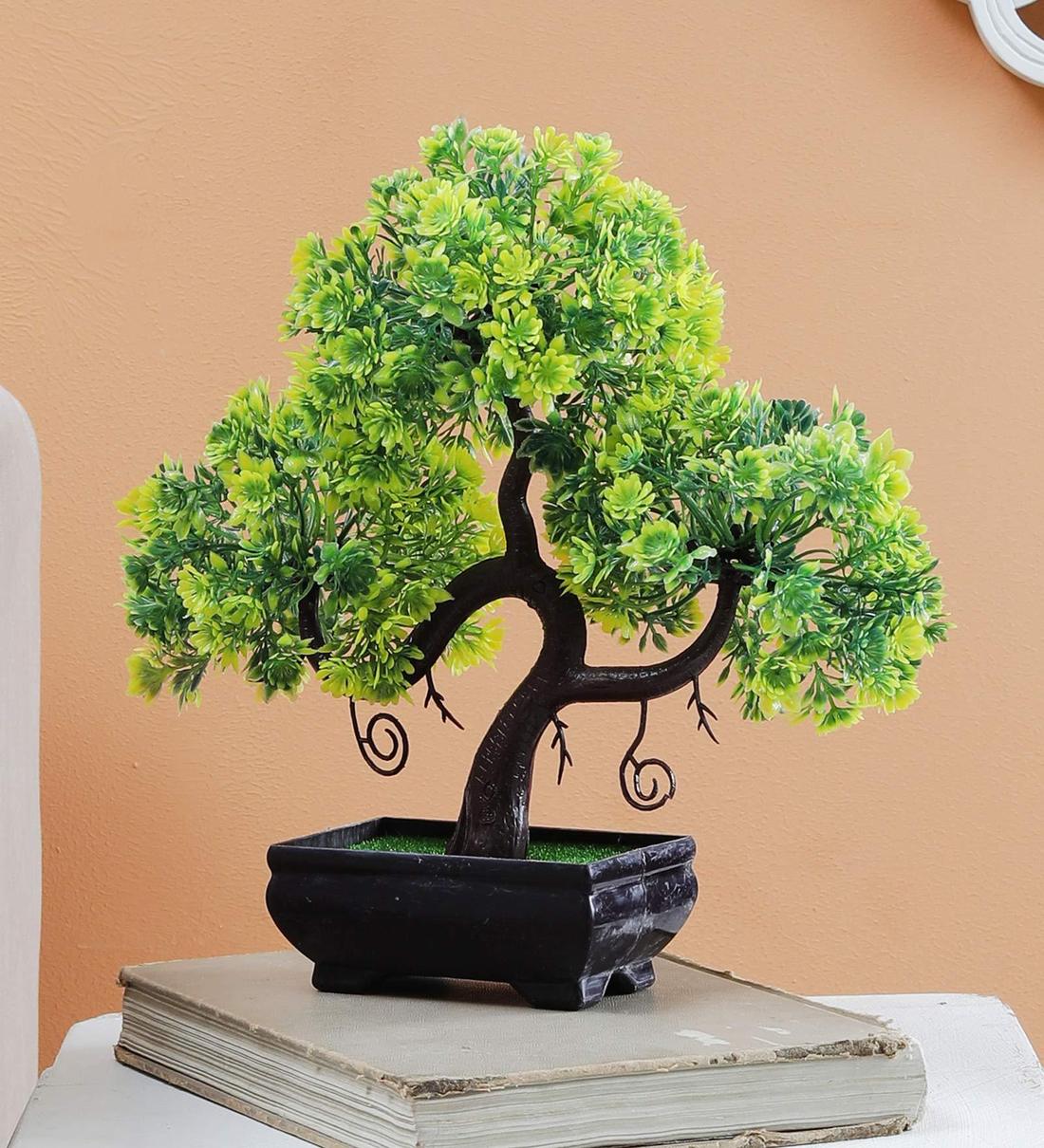 Buy Green & Yellow Flowers Plastic S Shaped Bonsai Artificial Tree with ...