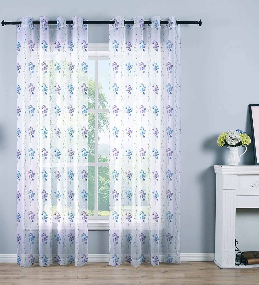 Buy Multicolor Poly Sheer Floral 7.5ft Sheer Eyelet Door (Set of 2 ...