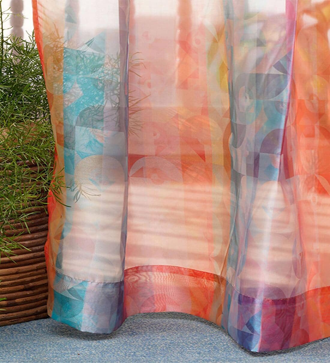Buy Multicolor Floral Polyester 8 Ft Sheer Rod Pocket Door Curtain at ...