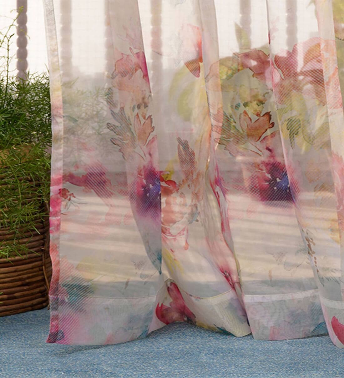 Buy Multicolor Floral Polyester 8 Ft Sheer Rod Pocket Door Curtain at ...
