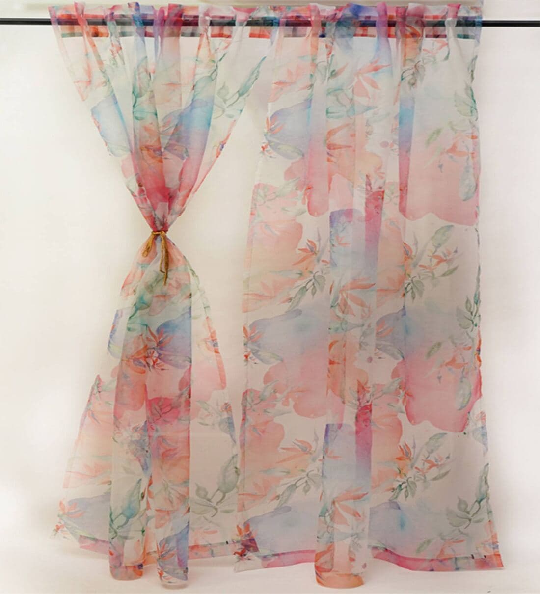 Buy Multicolor Floral Polyester 8 Ft Sheer Rod Pocket Door Curtain at ...