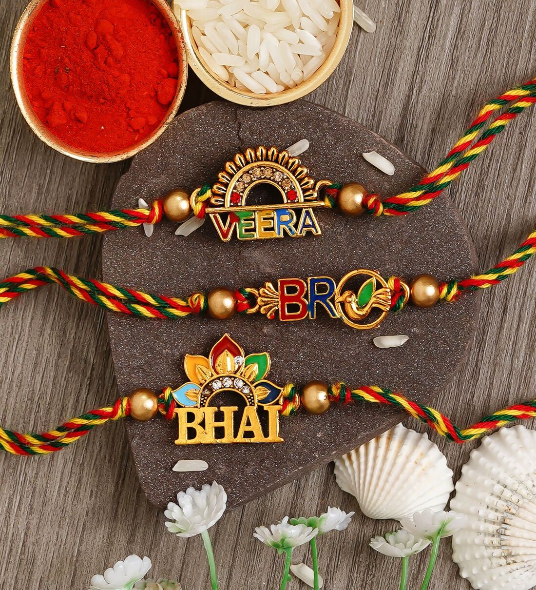 Buy Multicolor Set of 3 Veera, Bro, Bhai, Brother Theme Fancy Designer ...