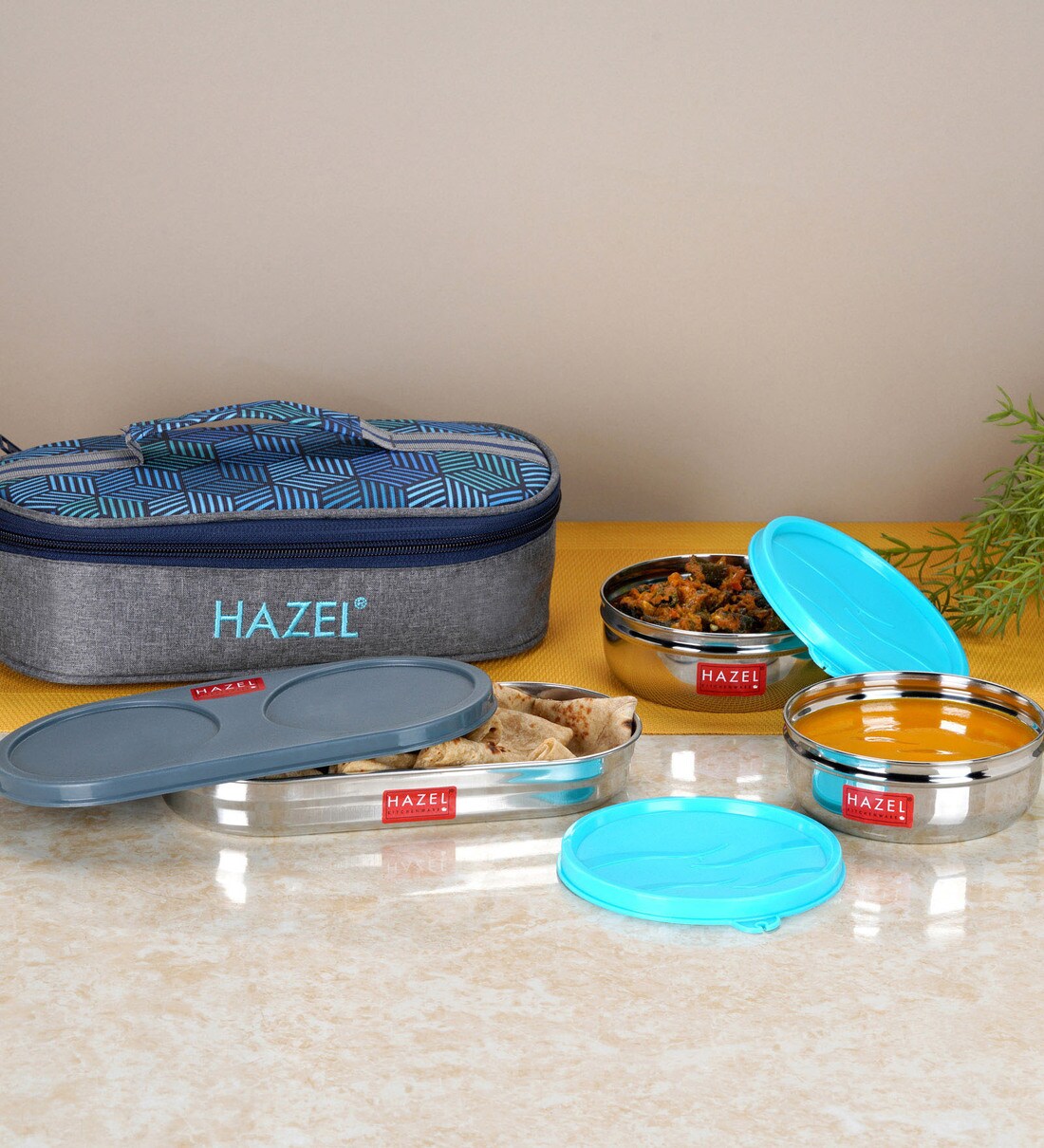 Buy Multicolor Stainless Steel 3 Pc Container Lunch Box With Flat Bag ...