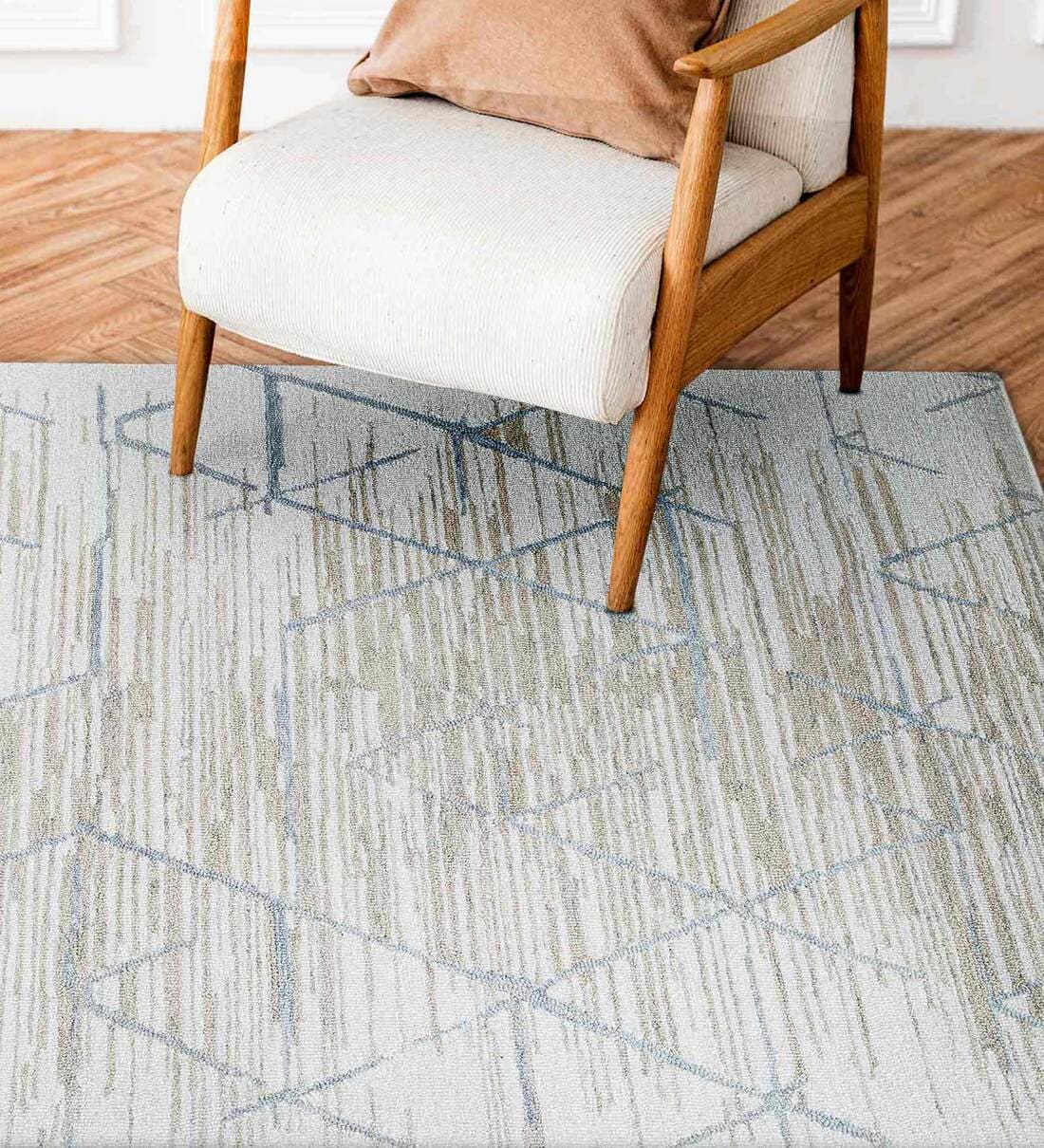 Buy Grey Abstract Wool and Cotton 6 ft x 9 ft Hand Tufted Carpet by ...