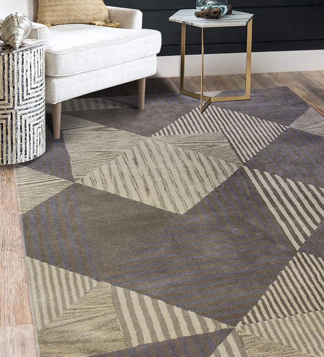 Buy Multicolor Geometric Wool 5 ft x 7 ft Hand Tufted Carpet by QAALEEN ...