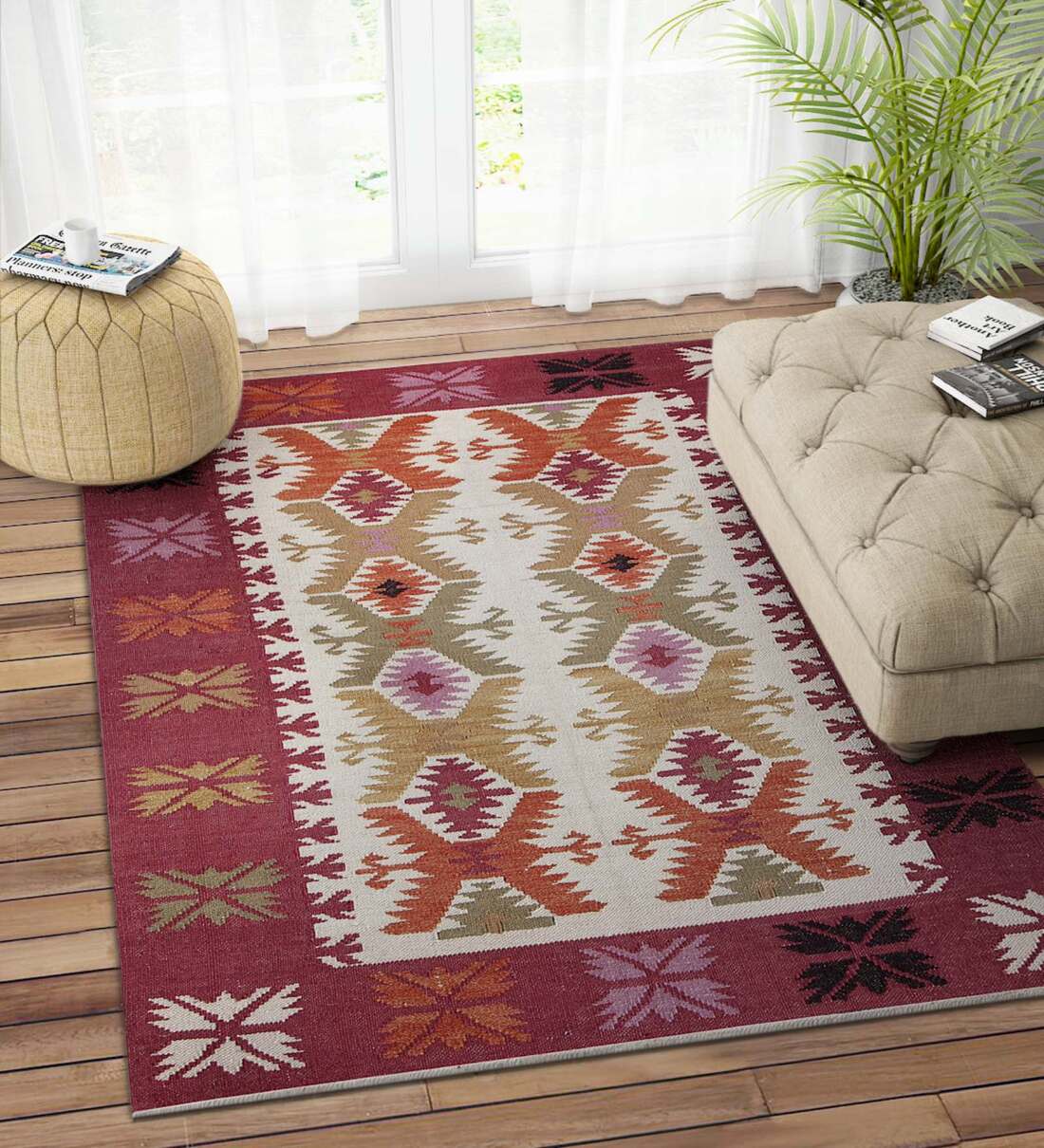 Buy Multicolor Wool Rectangle 4 x 5.11 Feet Dhurrie By Imperial Knots ...