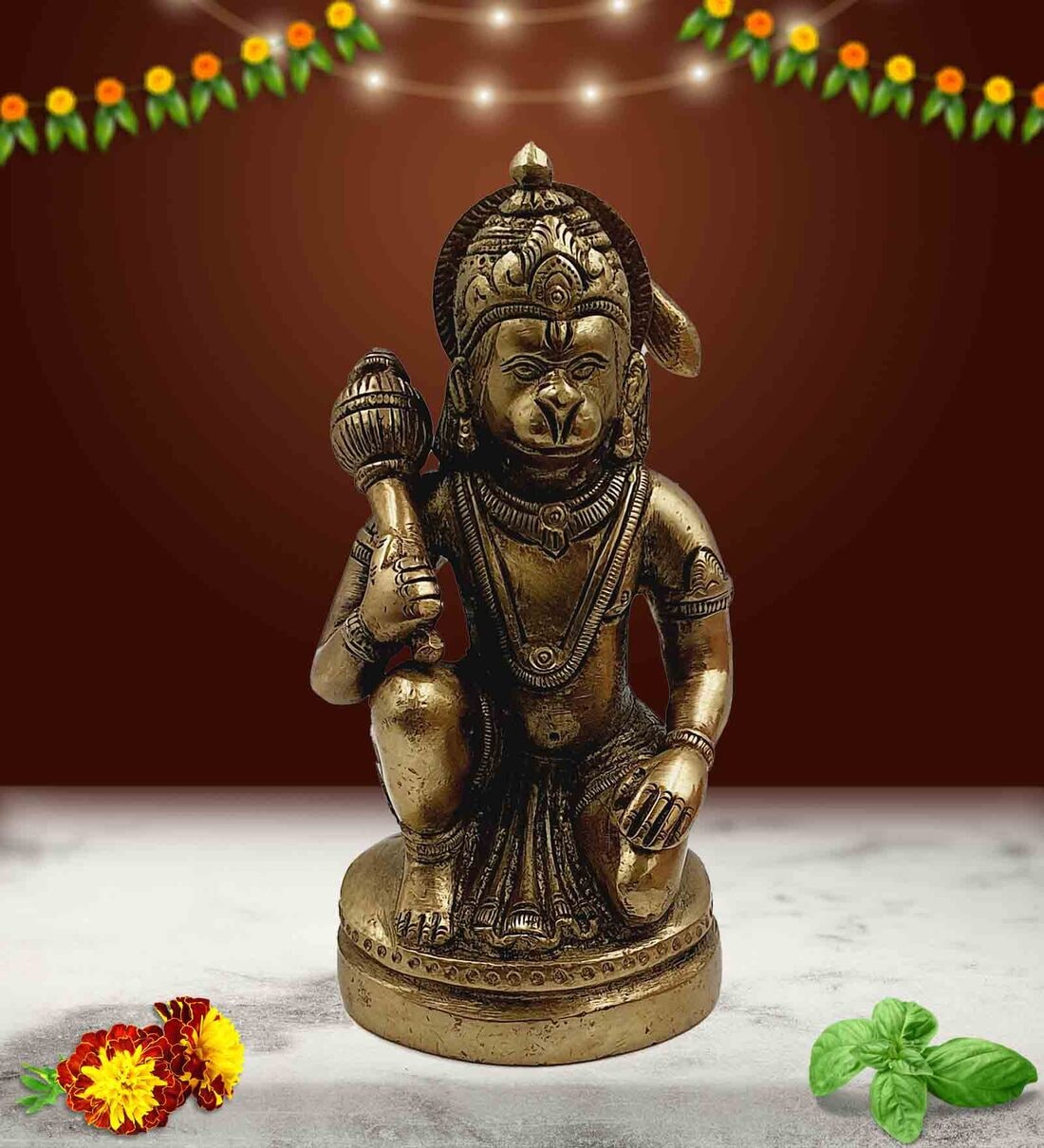Buy Multicolour Brass Hanuman Ji-Holding Gada Religious Idol By FCS at ...