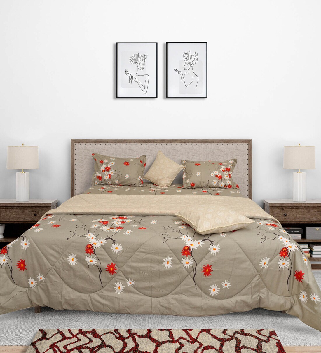 Buy Multicolour Cotton 200 GSM AC Room Quilted Bedding Set By Seoul ...