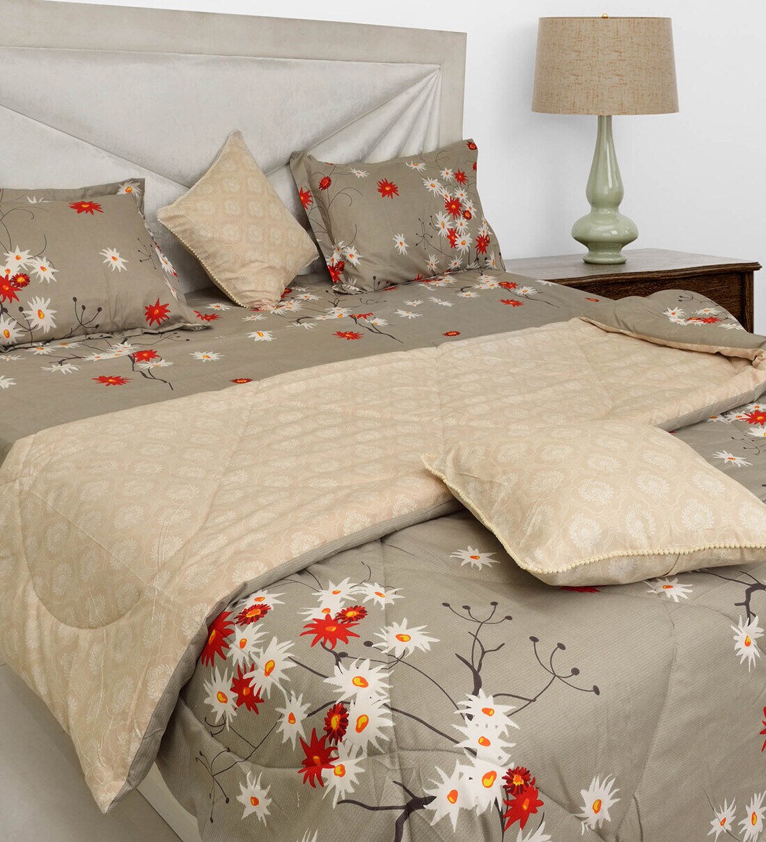 Buy Multicolour Cotton 200 GSM AC Room Quilted Bedding Set By Seoul ...