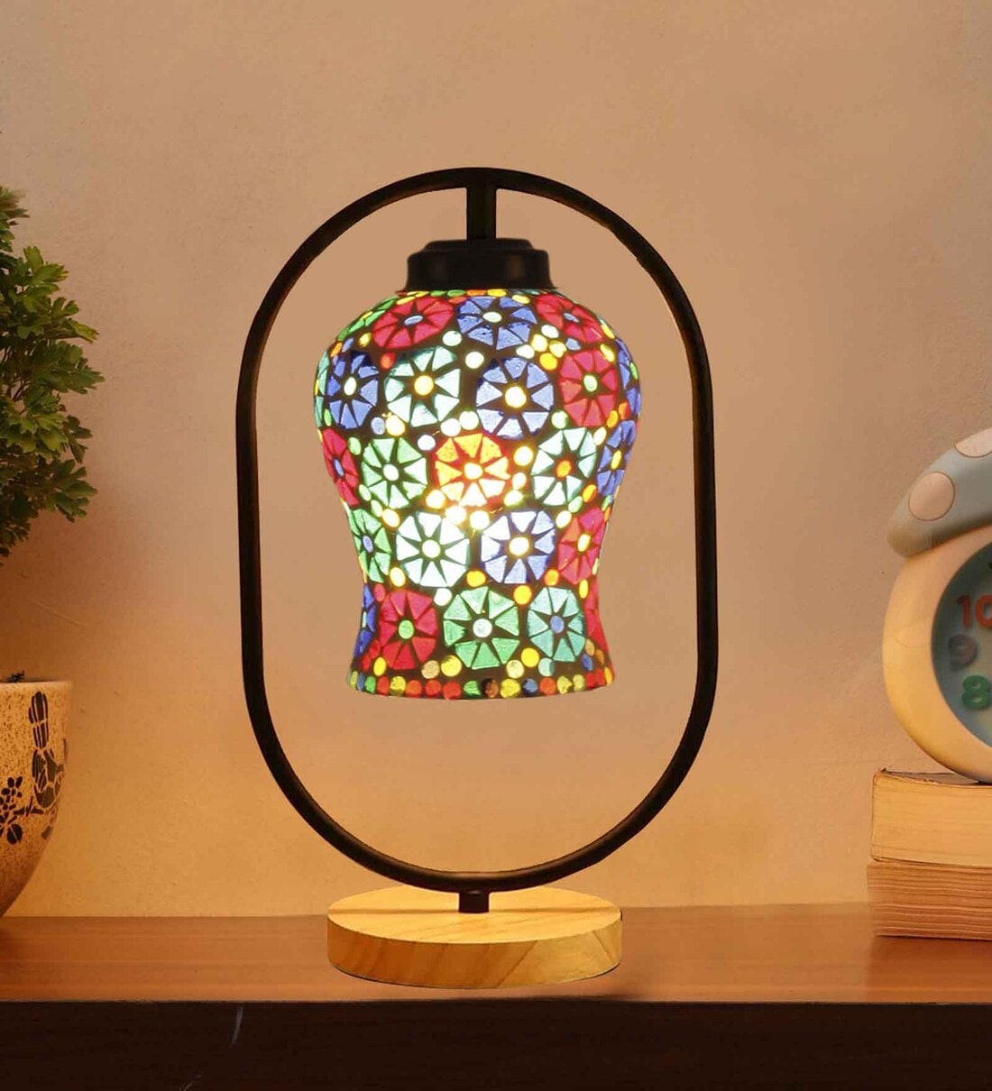 Buy Multicolour Glass Table Lamp With Wood Base at 52% OFF by New Era ...