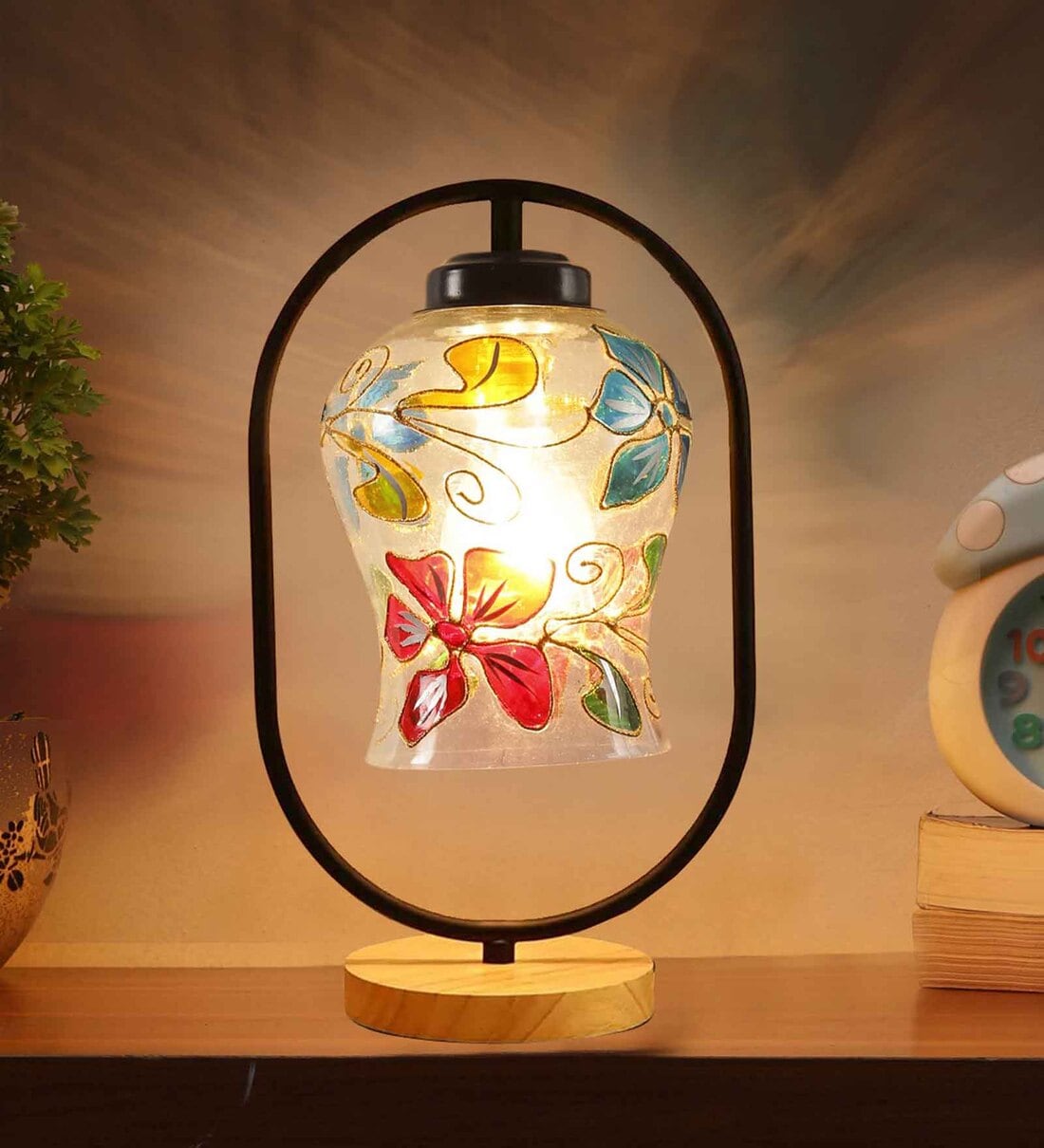 Buy Multicolour Glass Table Lamp With Wood Base at 43% OFF by New Era ...