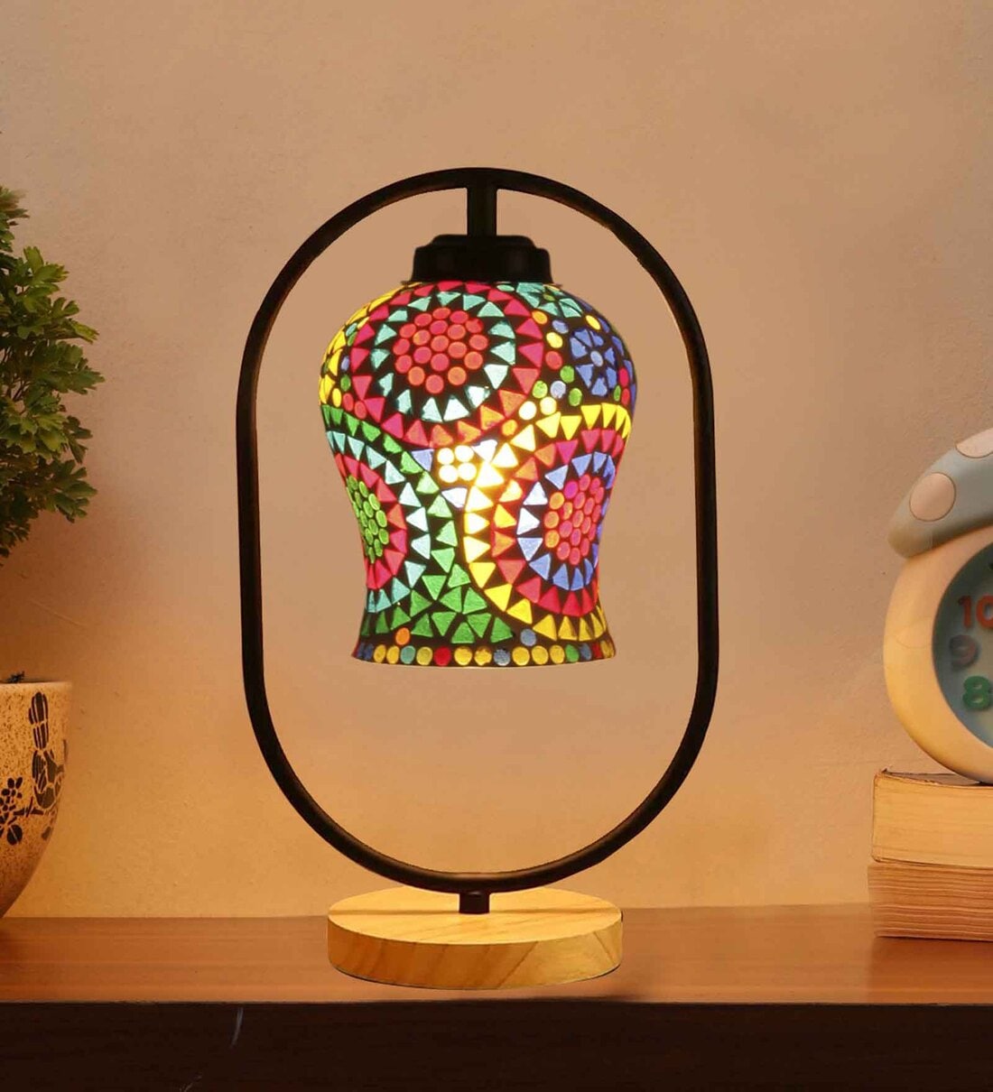Buy Multicolour Glass Table Lamp With Wood Base at 43% OFF by New Era ...
