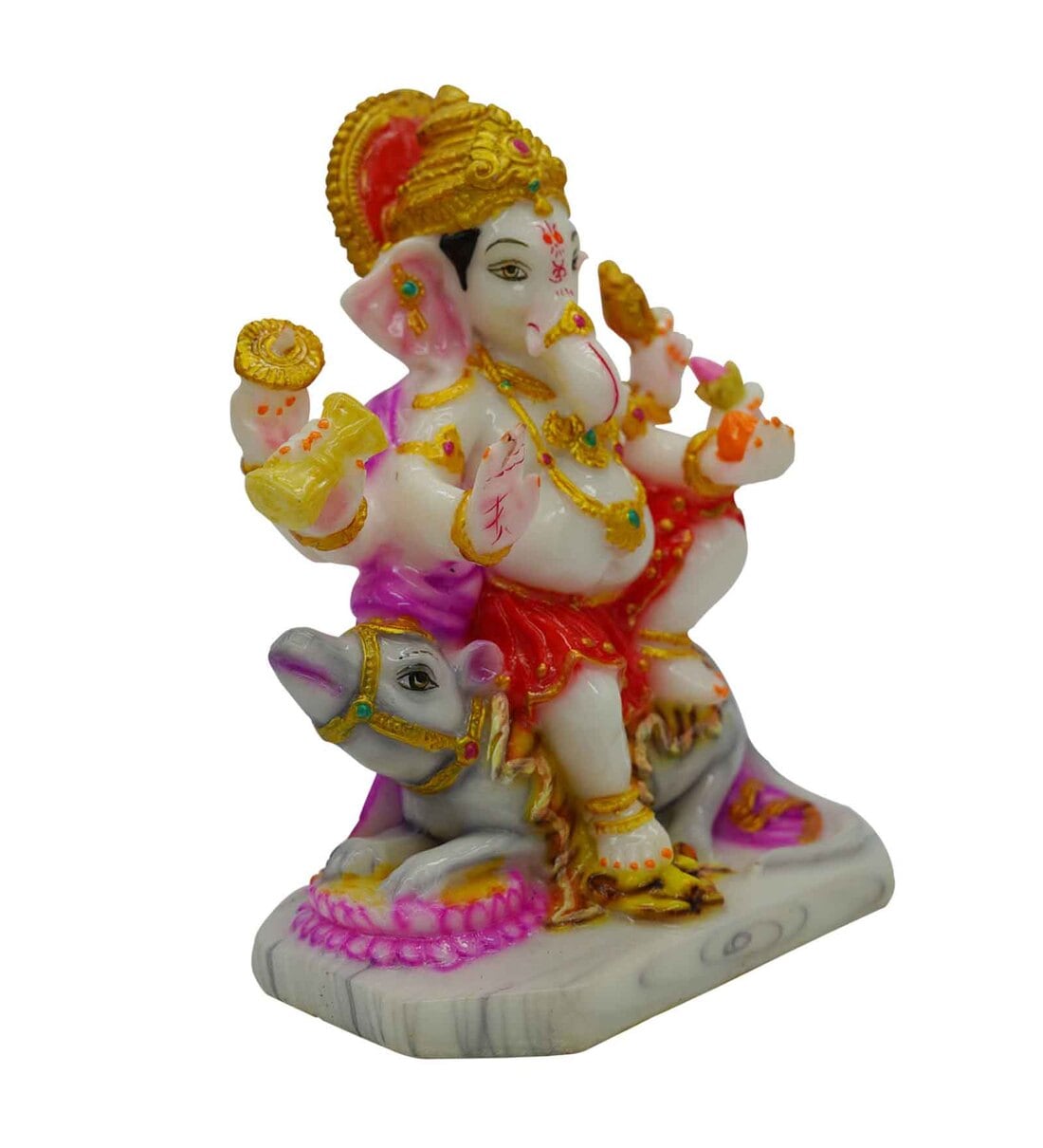 Buy Multicolour Marble Handpainted Lord Ganpati with Moshak Idol by ...