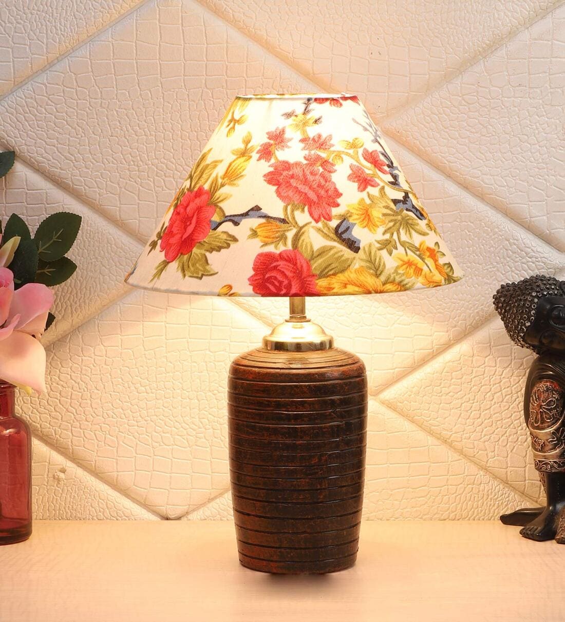Buy Albany Multicolour Fabric Shade Night Lamp With Teracotta Base at ...