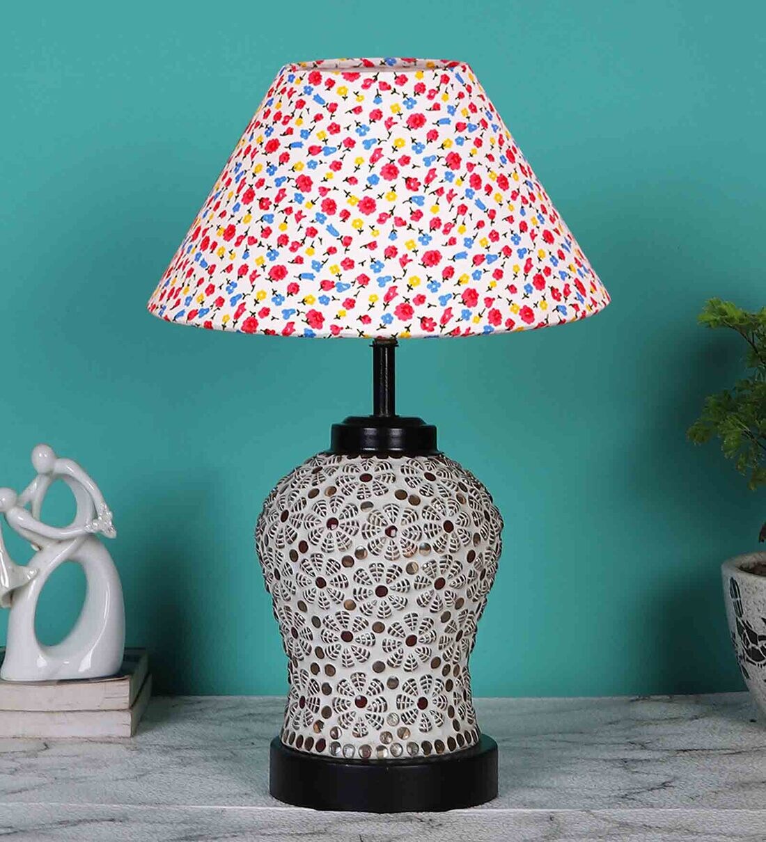 Buy Multicolour Shade Table Lamp With Shade Table Lamp With Glass Base ...