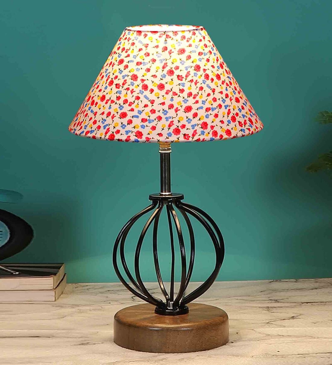 Buy Multicolour Shade Table Lamp With Shade Table Lamp With Wood & Iron ...