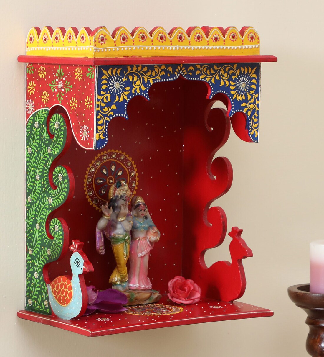 Buy Multicolour Wooden Hand Painted Pooja Mandir By Padmavati Art ...