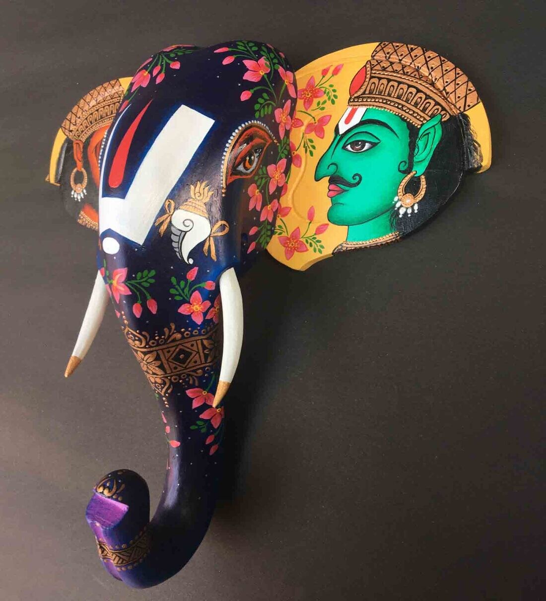 Buy Multicolour Handmade & Handpainted Wooden Hanuman & Garuda Elephant ...