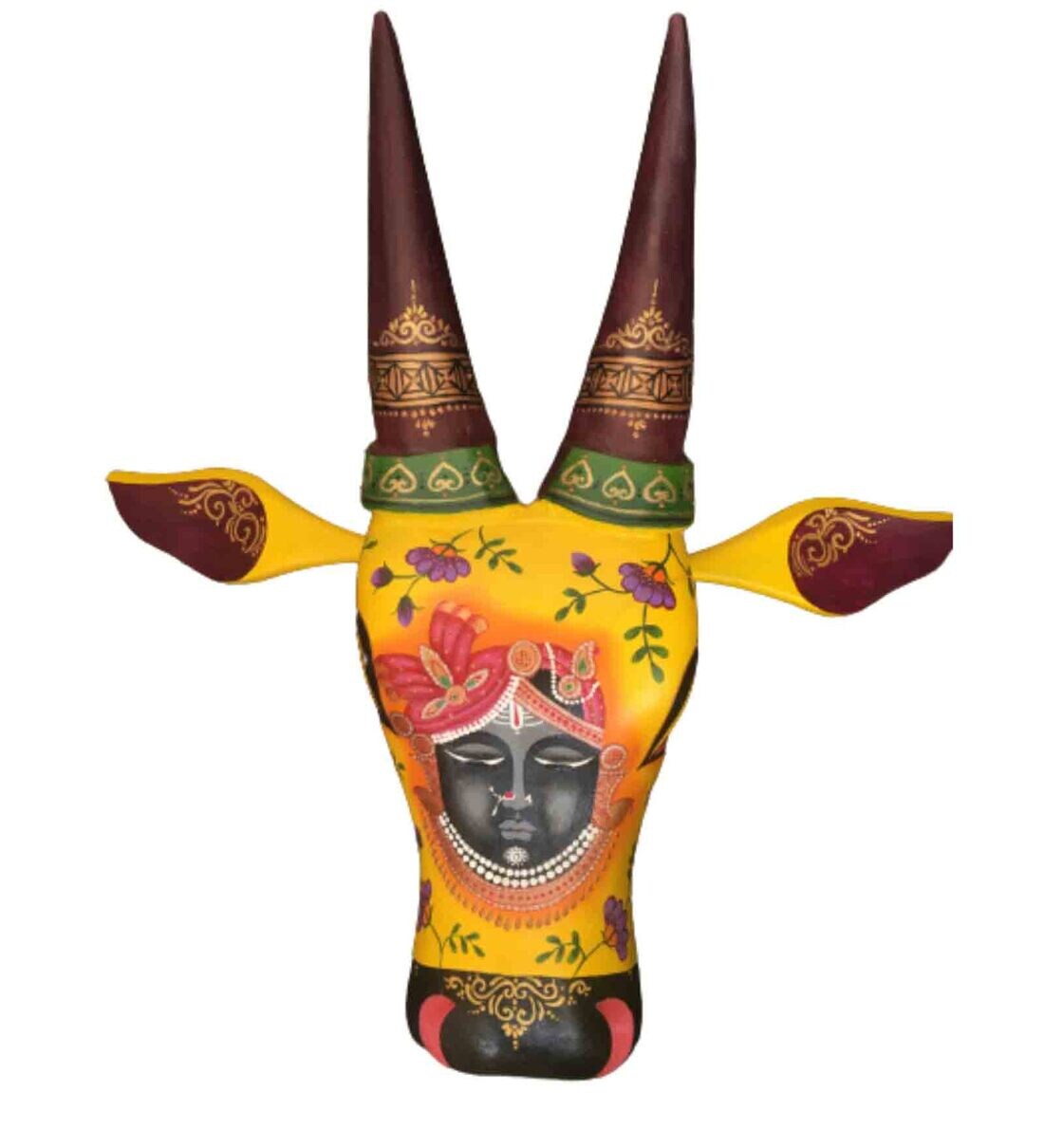 Buy Multicolour Handmade & Handpainted Wooden Pichwai Cow Head By ...