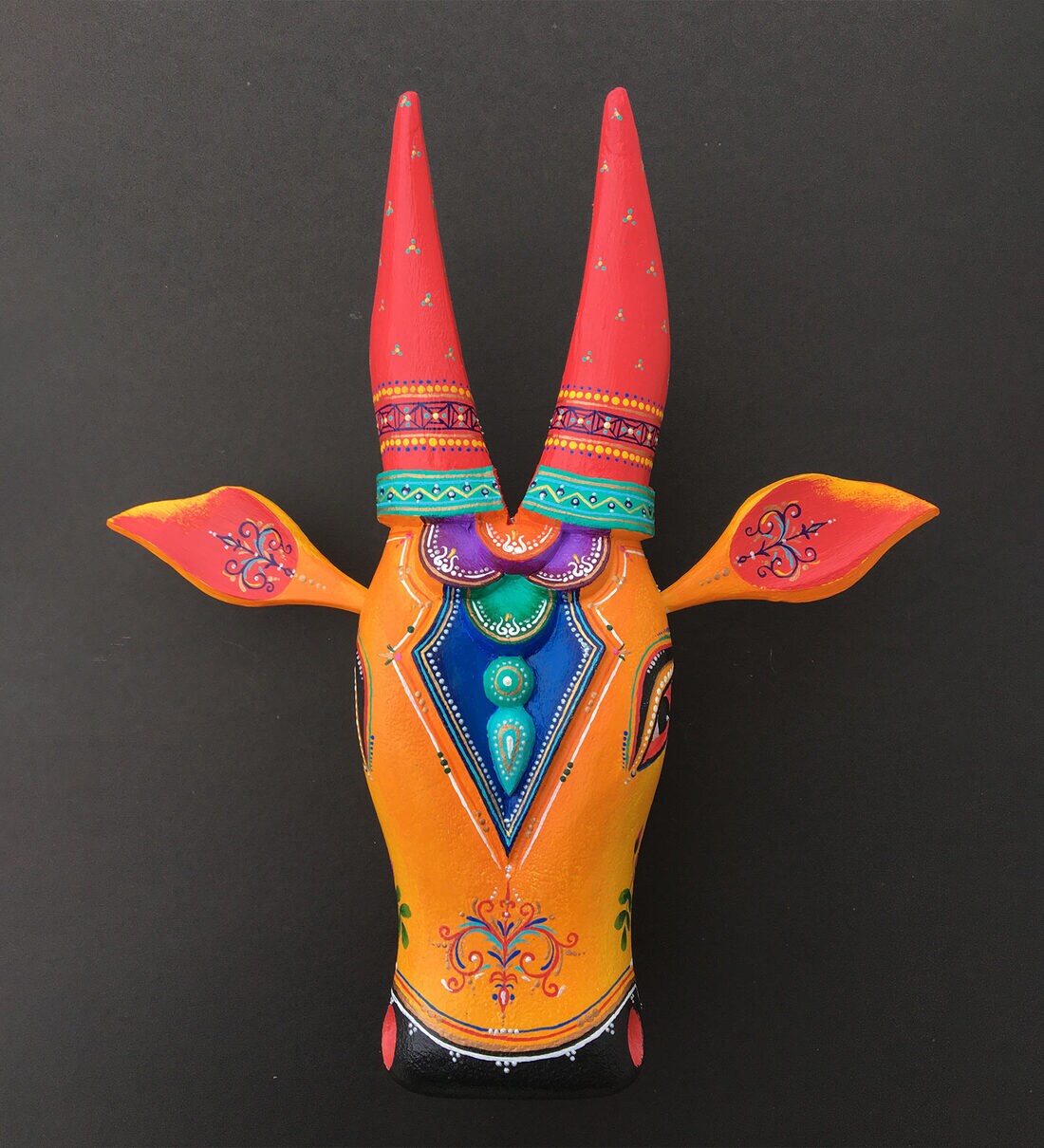 Buy Multicolour Handmade & Handpainted Wooden Pichwai Cow Head By ...